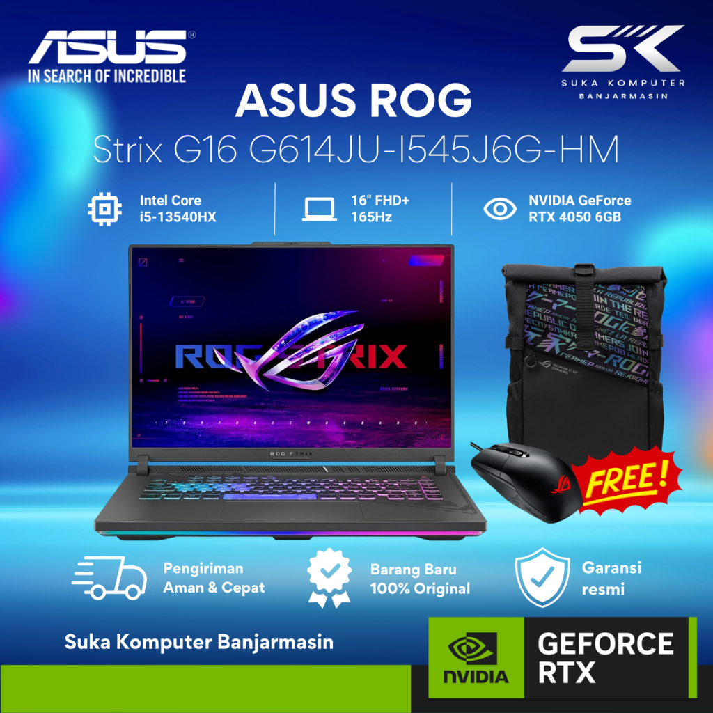 Jual Asus ROG Strix G16 G614JU-I545J6G-HM/Core i5-13540HX/16GB/512GB SSD/RTX4050 | Shopee Indonesia