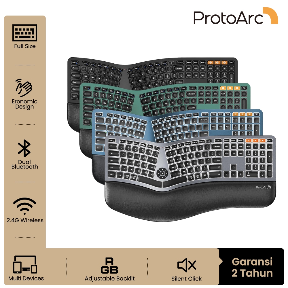 Jual ProtoArc EK01 Plus Ergonomic Keyboard Wireless 2.4G + Dual ...
