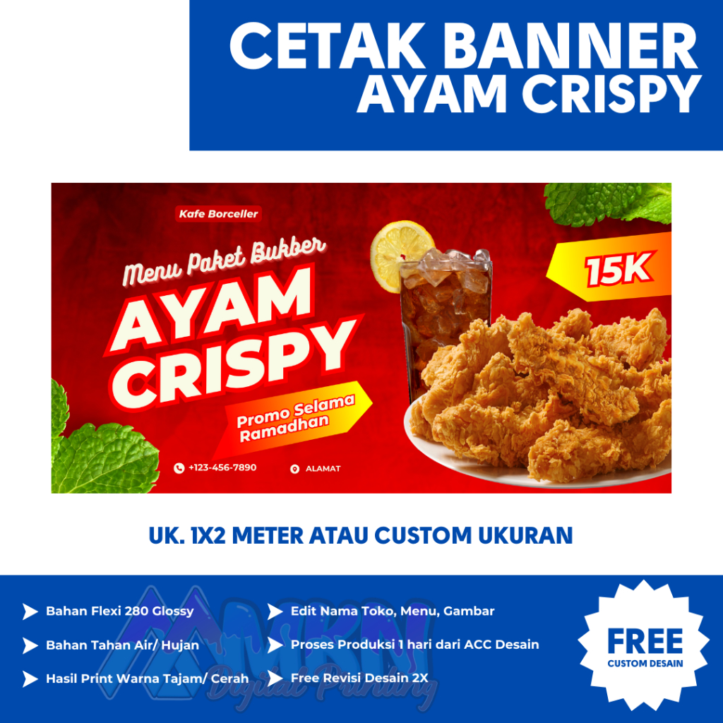 Jual Cetak Banner Spanduk Ayam Crispy Fried Chicken Desain Kekinian ...