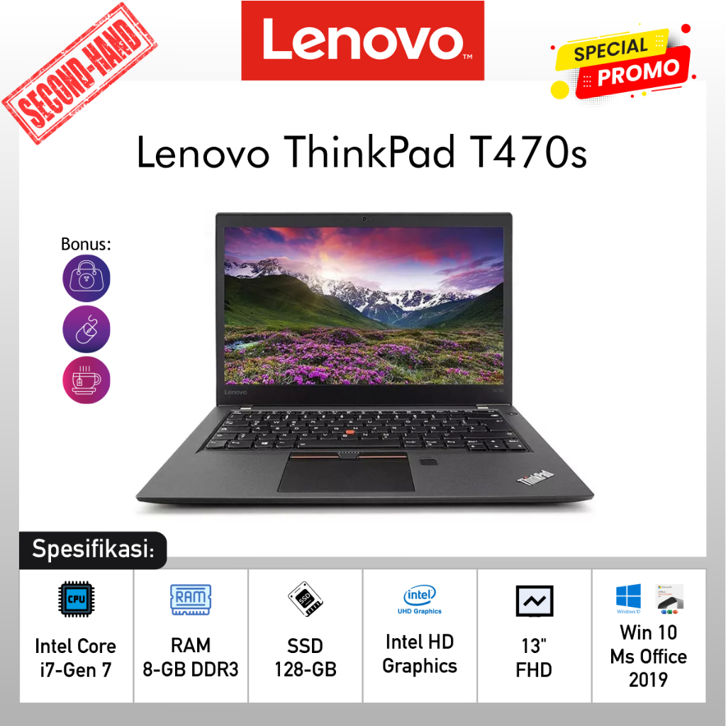 Jual Lenovo ThinkPad T470s | Intel Core I7-Gen 7 | RAM 8GB | SSD 128GB ...