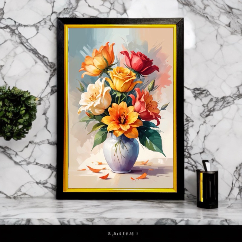 Jual Hiasan dinding lukisa cetak gambar bunga mawar warna Dan putih ...