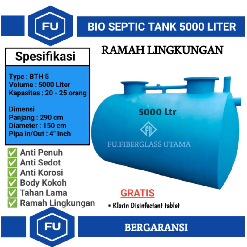 Jual septic tank bio 5000 liter bio septictank biofilter biotech ...