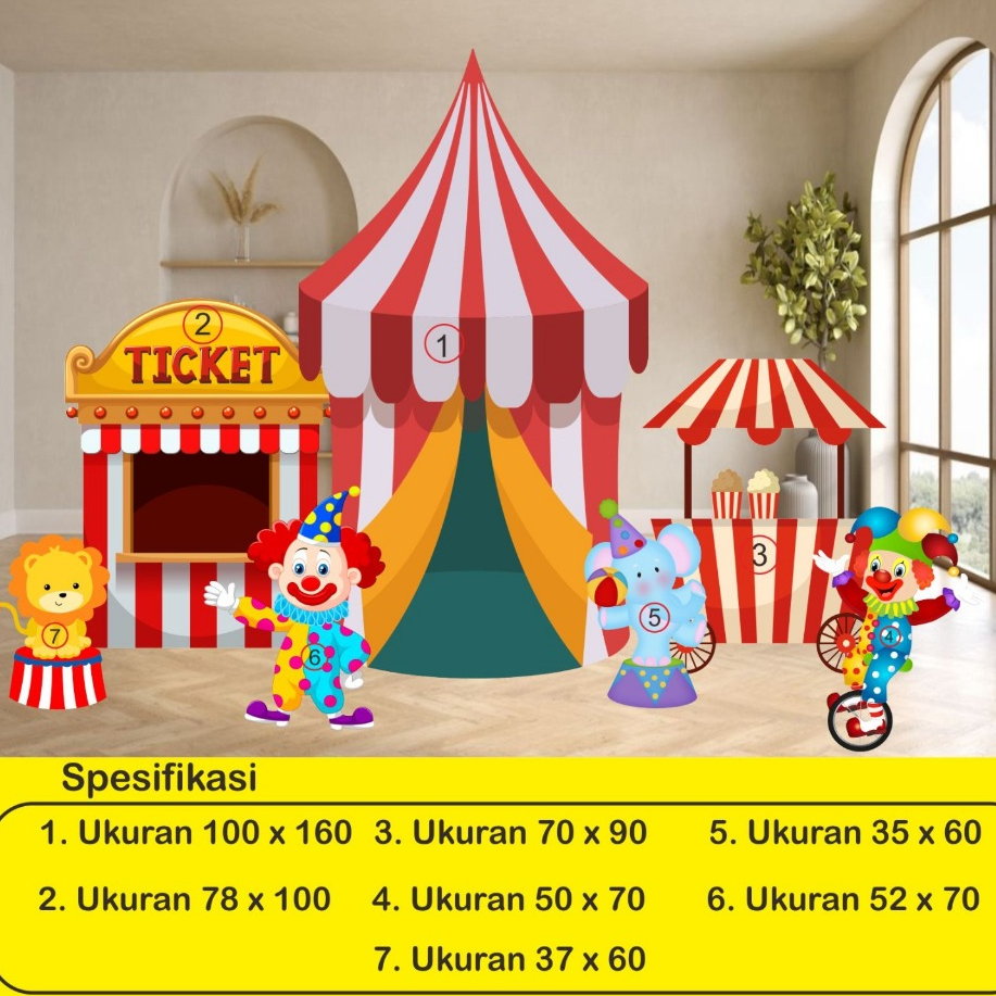 Jual paket dekorasi tema karnaval sirkus UV print / backdrop dan ...