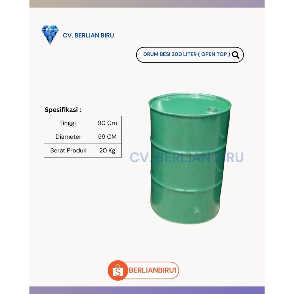 Jual Drum besi drum kaleng tong 200 liter open top biru hijau | Shopee ...