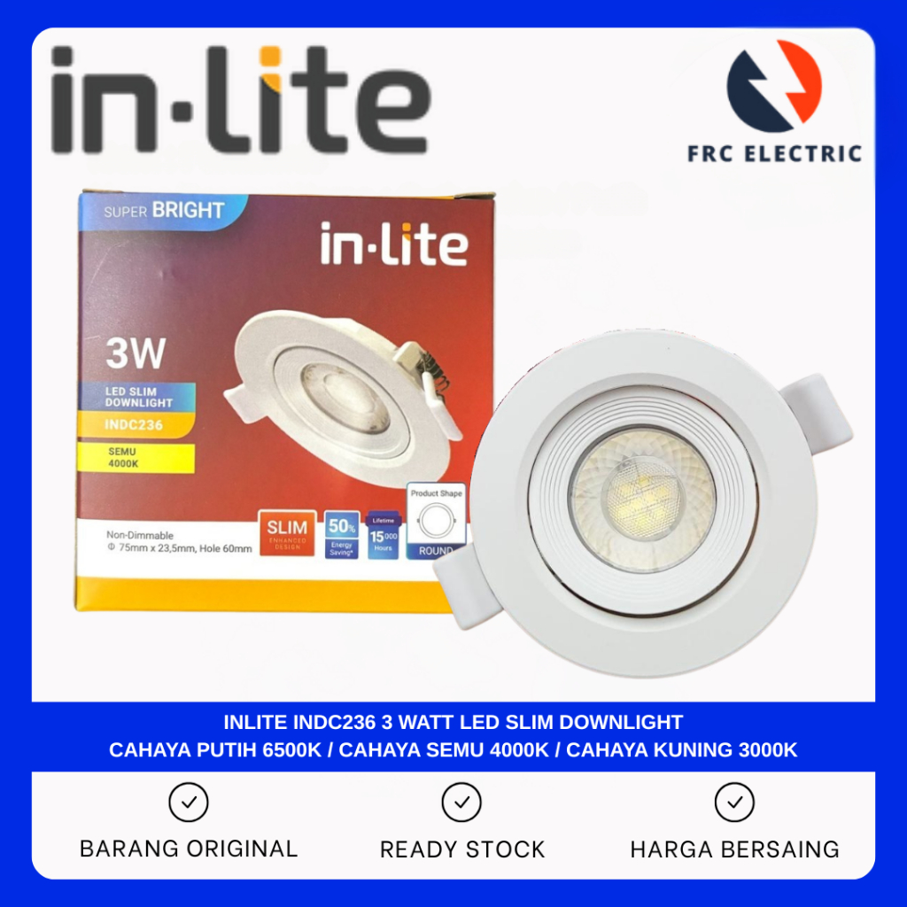 Jual InLite Lampu Slim SpotLight INDC236 3W Slim Spot Light 3 Watt CAHAYA PUTIH CAHAYA KUNING ...