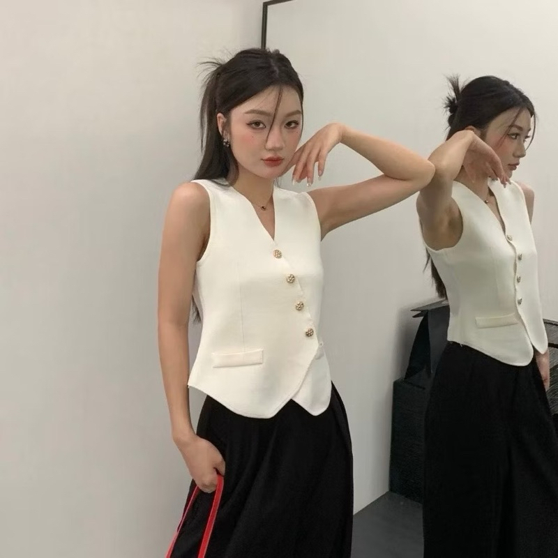 Jual Vest Rompi Full Kancing Miring - Atasan Rompi Wanita Basic Classic ...