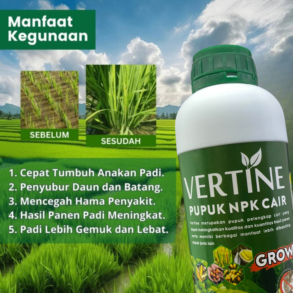 Jual Vertine Tanaman Padi - Pupuk NPK Cair Pelebat Anakan Padi + ZPT dan Ga3 Penambah Benih ...