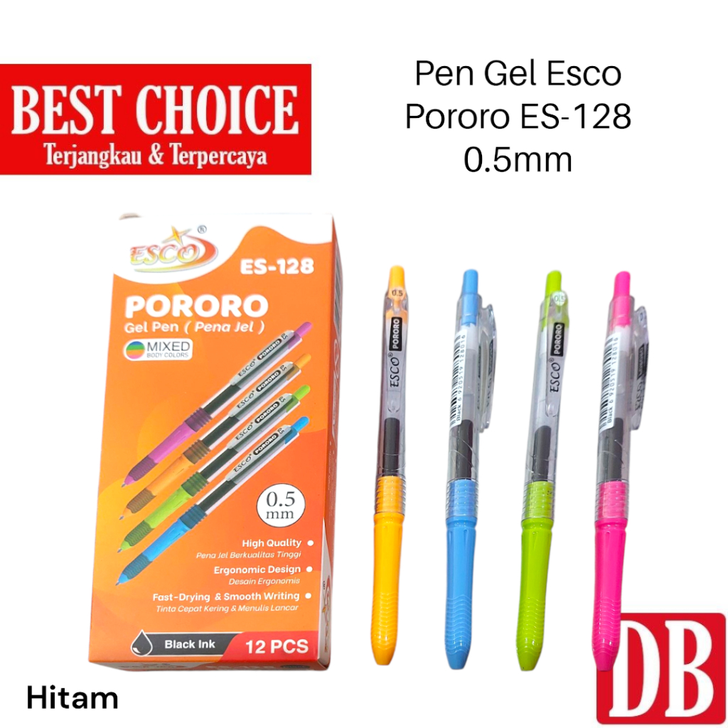Jual Gel Pen / Pulpen Esco Pororo ES-128 0.5mm Hitam (12 pcs) | Shopee ...