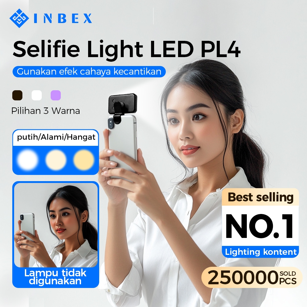 Jual INBEX PL4 Mini Portable LED Light untuk Selfie/Live Streaming/ 3 warna LED Light untuk ...