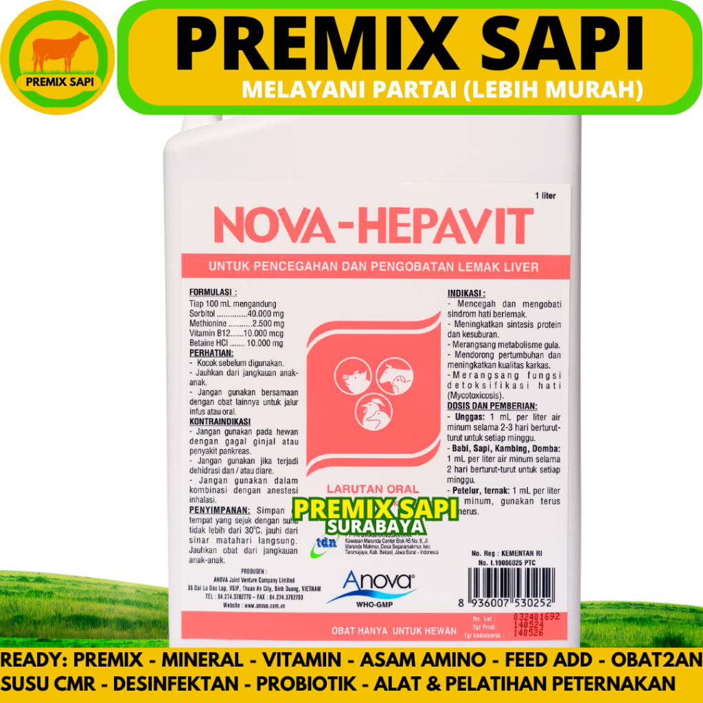 Jual NOVA HEPAVIT 1 LITER - Multivitamin Memperkuat Fungsi HAti Ternak ...
