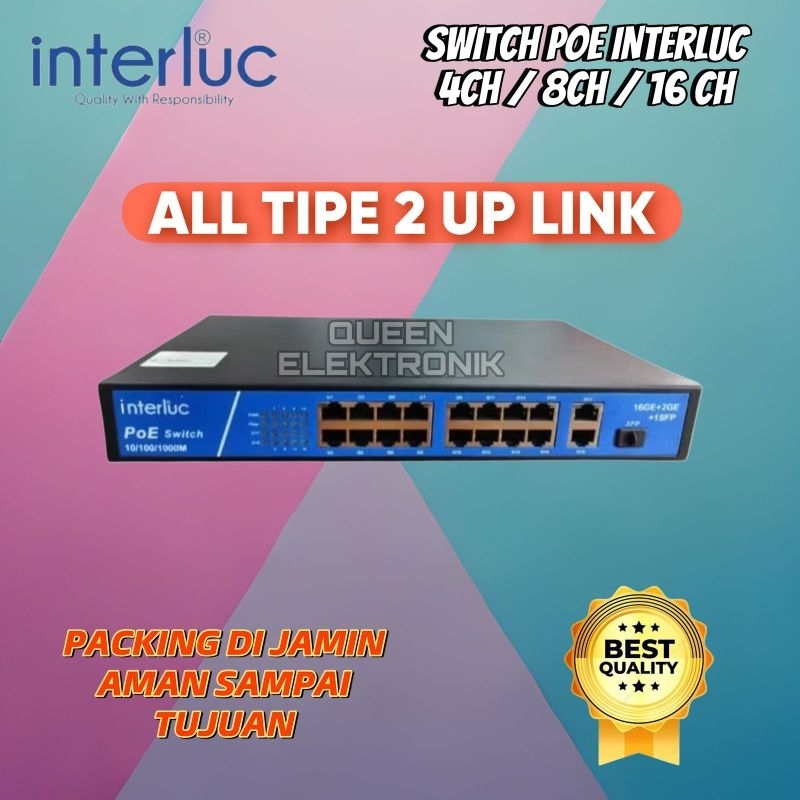Jual Switch hub POE 4CH / 8CH / 16CH interluc Switch POE 4 / 8 / 16 ...