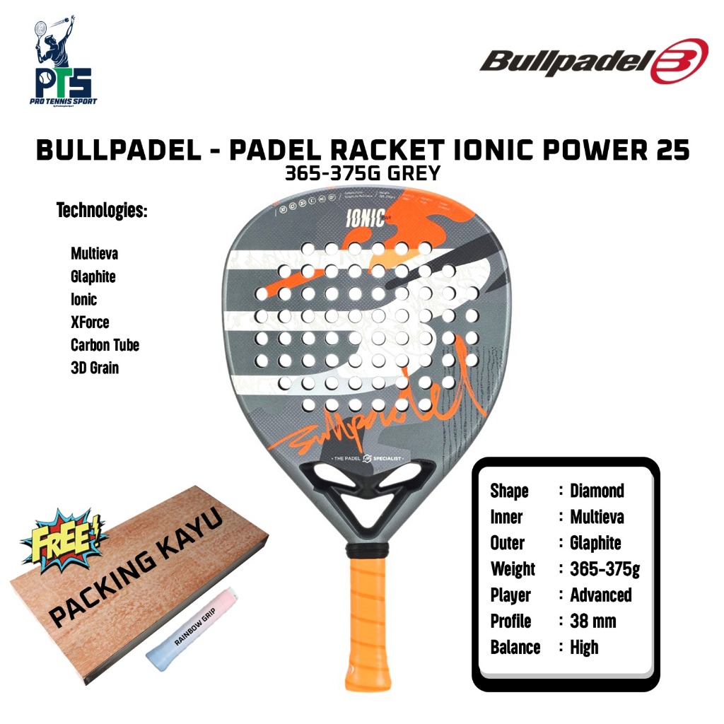 Jual Raket Padel BULLPADEL Ionic Power 25 365-375 gr Grey | Shopee ...