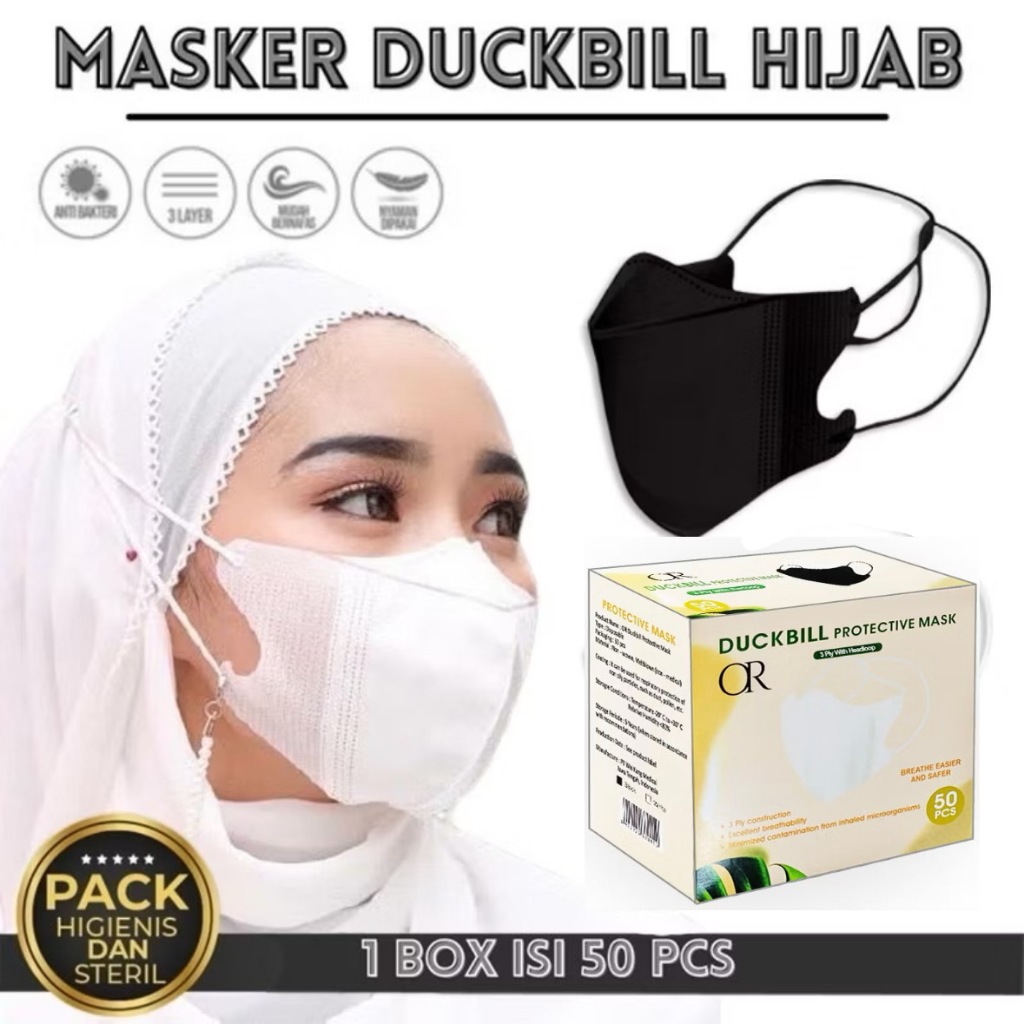 Jual Masker Hijab 3ply Masker duckbill Headloop 1box 50pc | Shopee ...