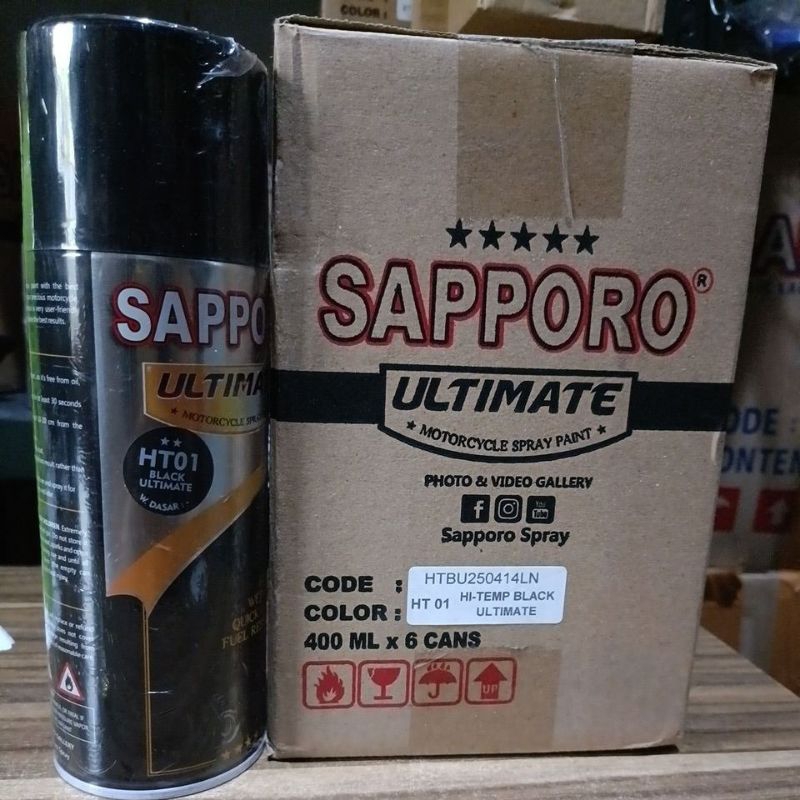Jual cat semprot Pylox sapporo ultimate 400ml HT01 hi temp black (DOFF) ultimate tahan panas ...