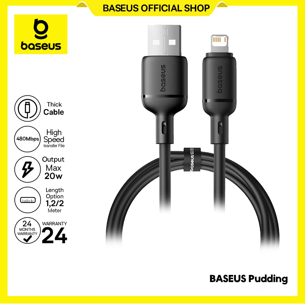 Jual Baseus Kabel Data Pudding Series Fast Charging Cable USB to iP Lighting 2.4A 1.2m & 2m ...