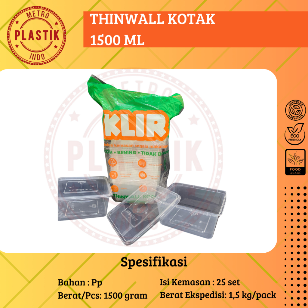 Jual Thinwall Klir 1500ml | Kotak Makan Plastik 1500 ml KLIR SQUARE SQ ...