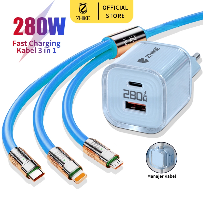 Jual ZHIKE Kabel Data HP Fast Charging 3-in-1 Cable Micro USB Tipe C ...