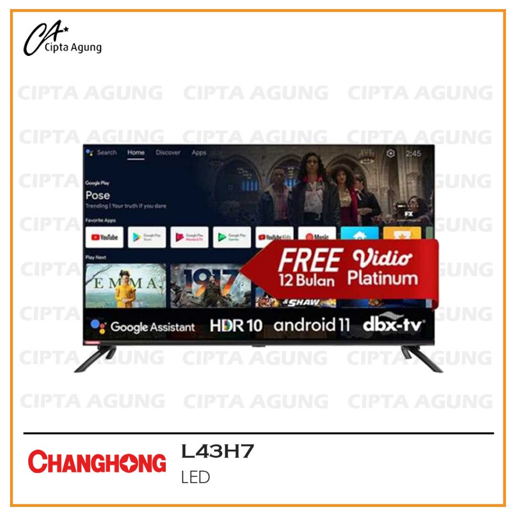 Jual CHANGHONG LED ANDROID SMART TV 43 INCH L43H7 | Shopee Indonesia