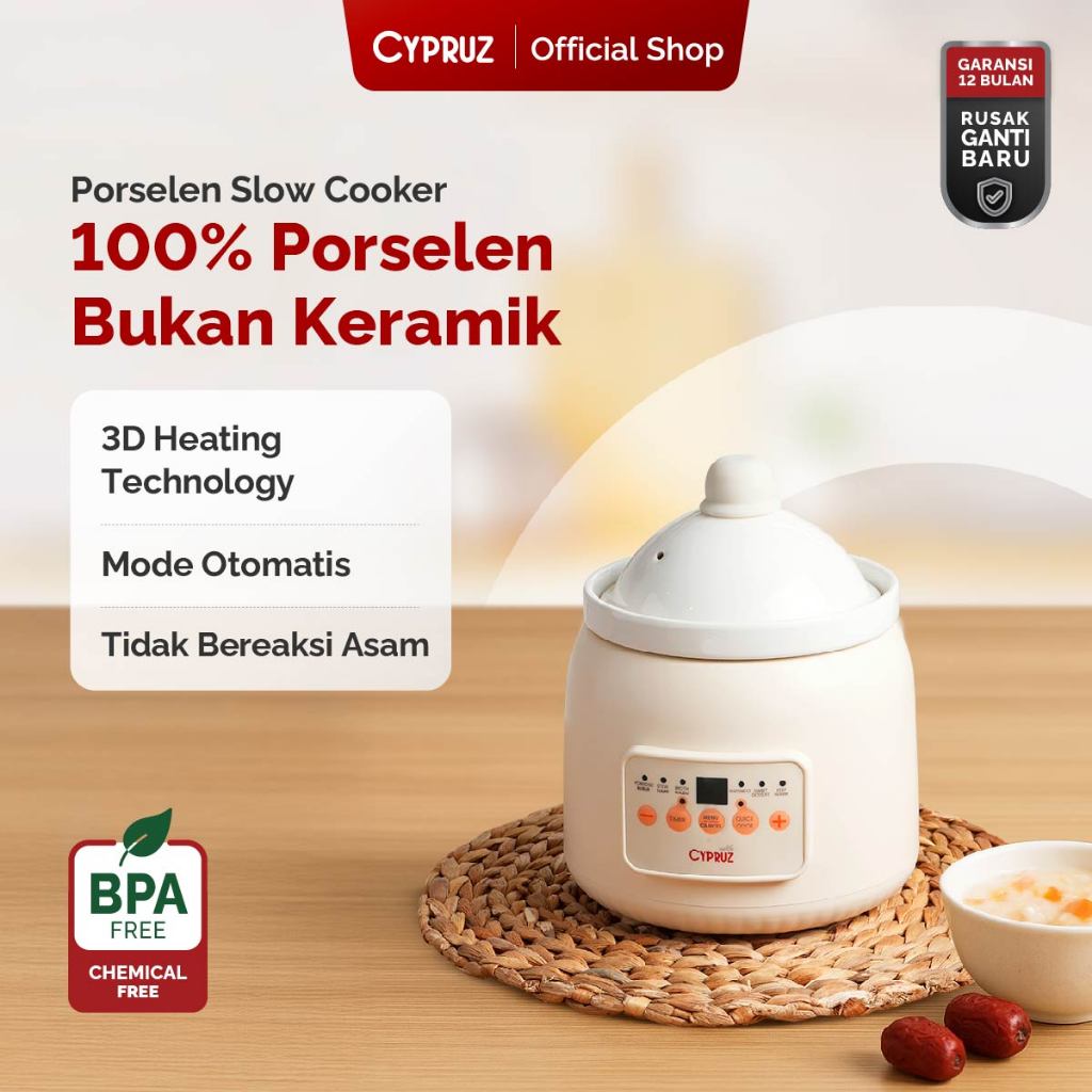 Jual Cypruz Porcelain Slow Cooker Panci Porselen MPASI 1 Liter Low Watt ...