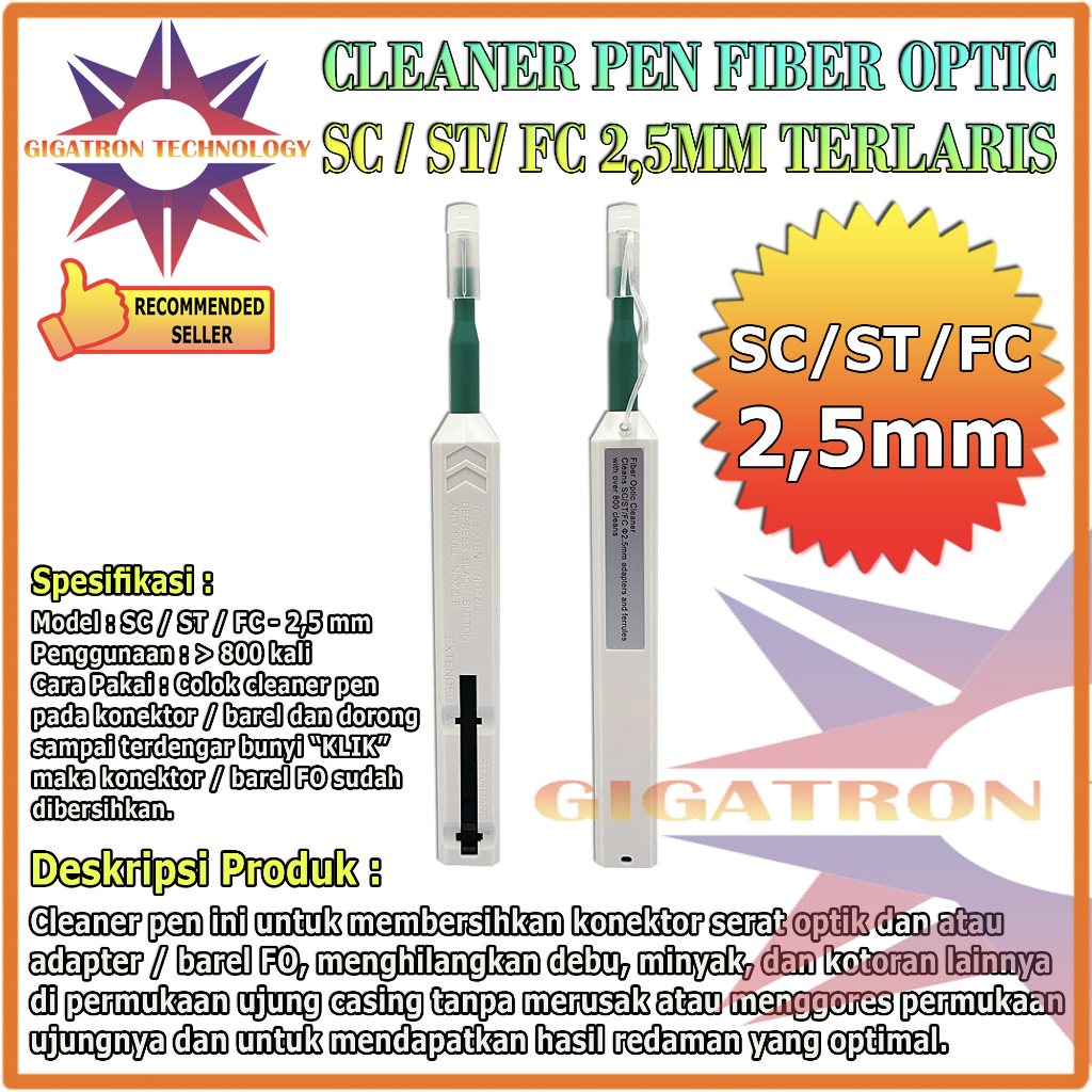 Jual One Click Cleaner SC/FC/ST Pen Connector Fiber Optic 2.5mm SC FC ...