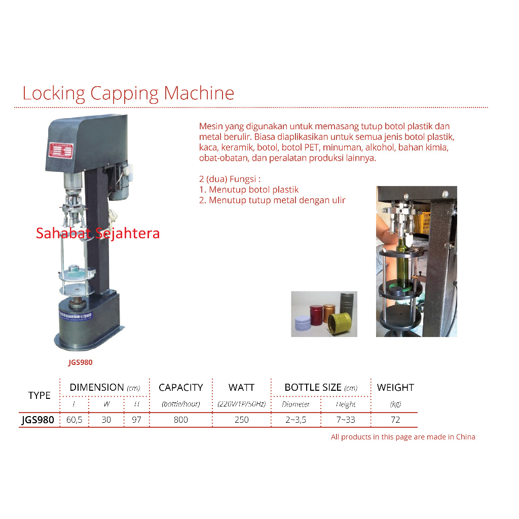 Jual GETRA Locking Capping Machine JGS-980 | Mesin Cap Botol Plastik ...
