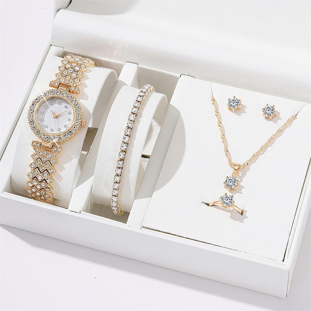 Jual FULL SET 5IN1 Jam Tangan Wanita dengan PERHIASAN REALPIC DAN BOX ...