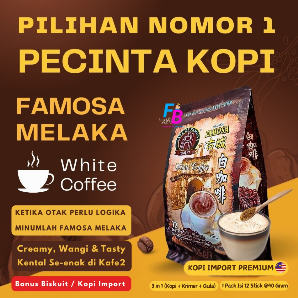Jual Kopi White Coffee 3 in 1 Famosa Melaka Instan Sachet Tanpa Ampas Import Malaysia Gate Of ...