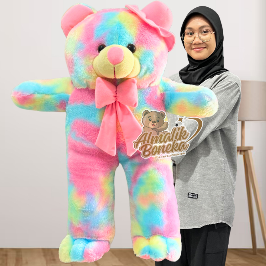 Jual Boneka jumbo beruang teddy bear rainbow pelangi 90cm warna pink ...