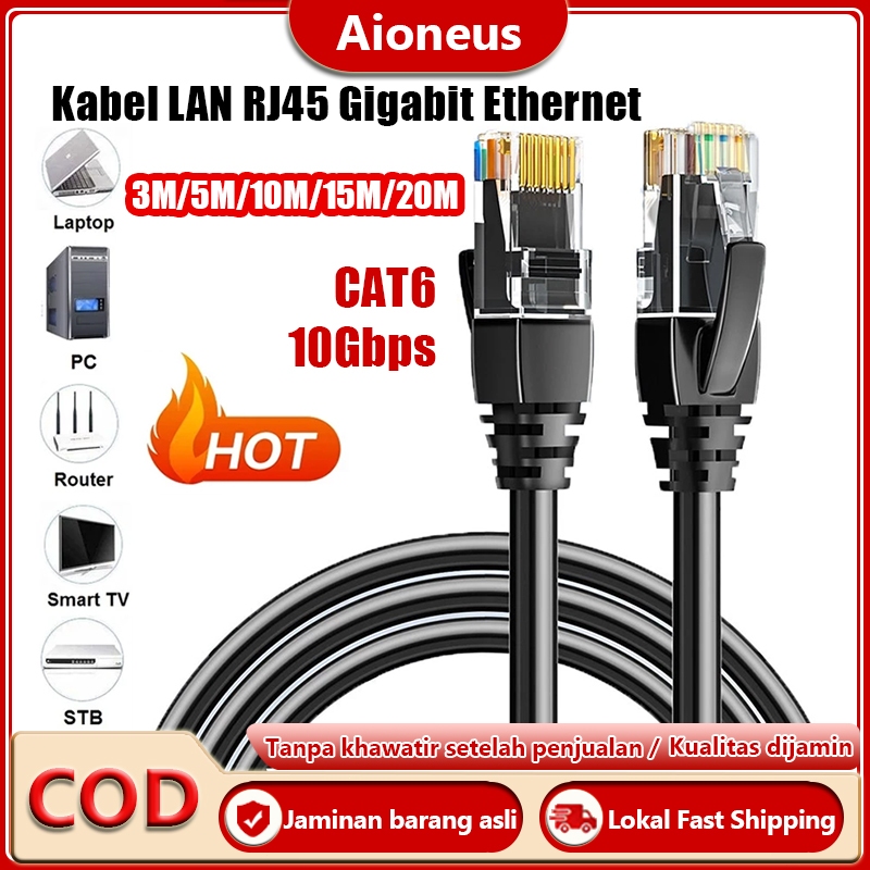 Jual Kabel Lan CAT6 3M/5M/10M/15M/20M RJ45 1000Mbps Gigabit Ethernet UTP Male to Male Cable ...