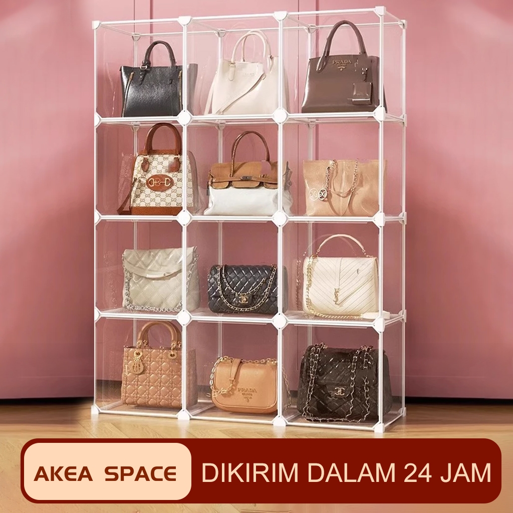 Jual Rak Tas Transparent/Rak TasTransparan Kedap Debu/Lemari Boneka ...