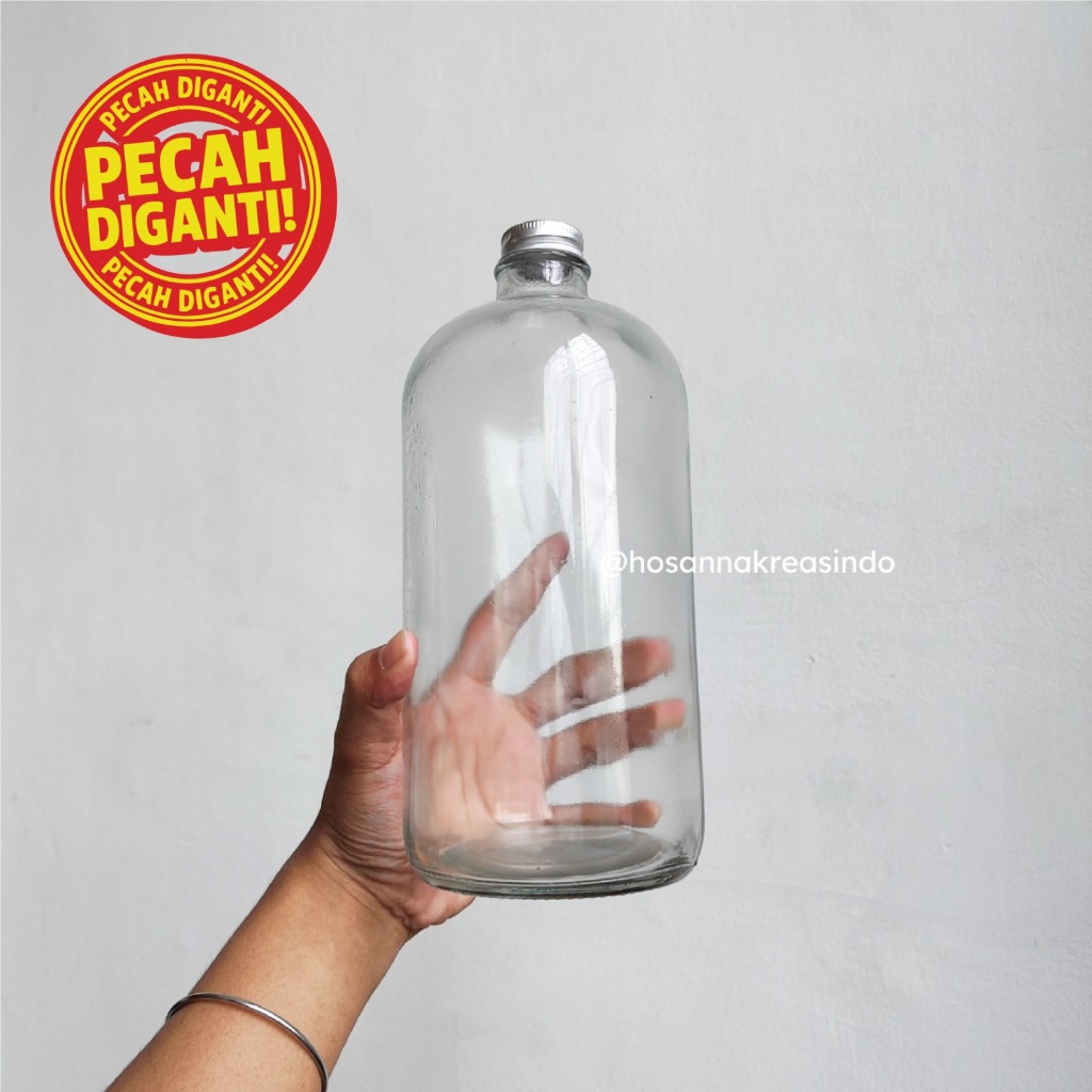 Jual ‼️ PECAH DIGANTI ‼️ Botol Kaca 1000ml / Boston Bottle 1000ml Tutup ...