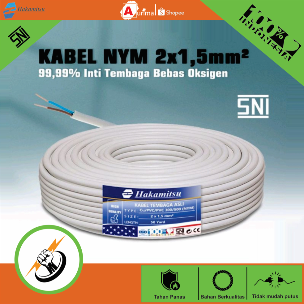 Jual KABEL LISTRIK SERABUT NYM-HY 2 X 1.5 X 1 METER SNI SPLN TEMBAGA ...