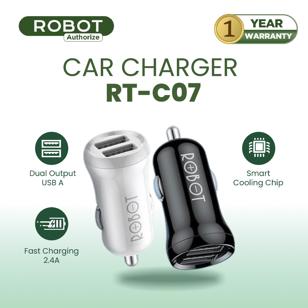 Jual ROBOT Car Charger Colokan Charger Mobil 2 Port USB Free Kabel Micro USB RT-C07- Garansi 1 ...