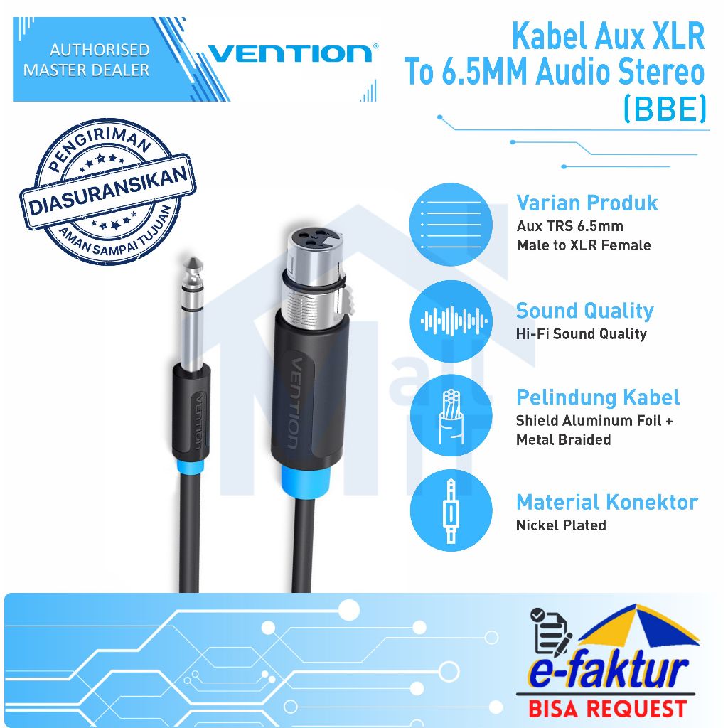 Jual MALLIT Vention Kabel Aux Audio Mic 6.5mm Male to XLR Female BBE | Shopee Indonesia