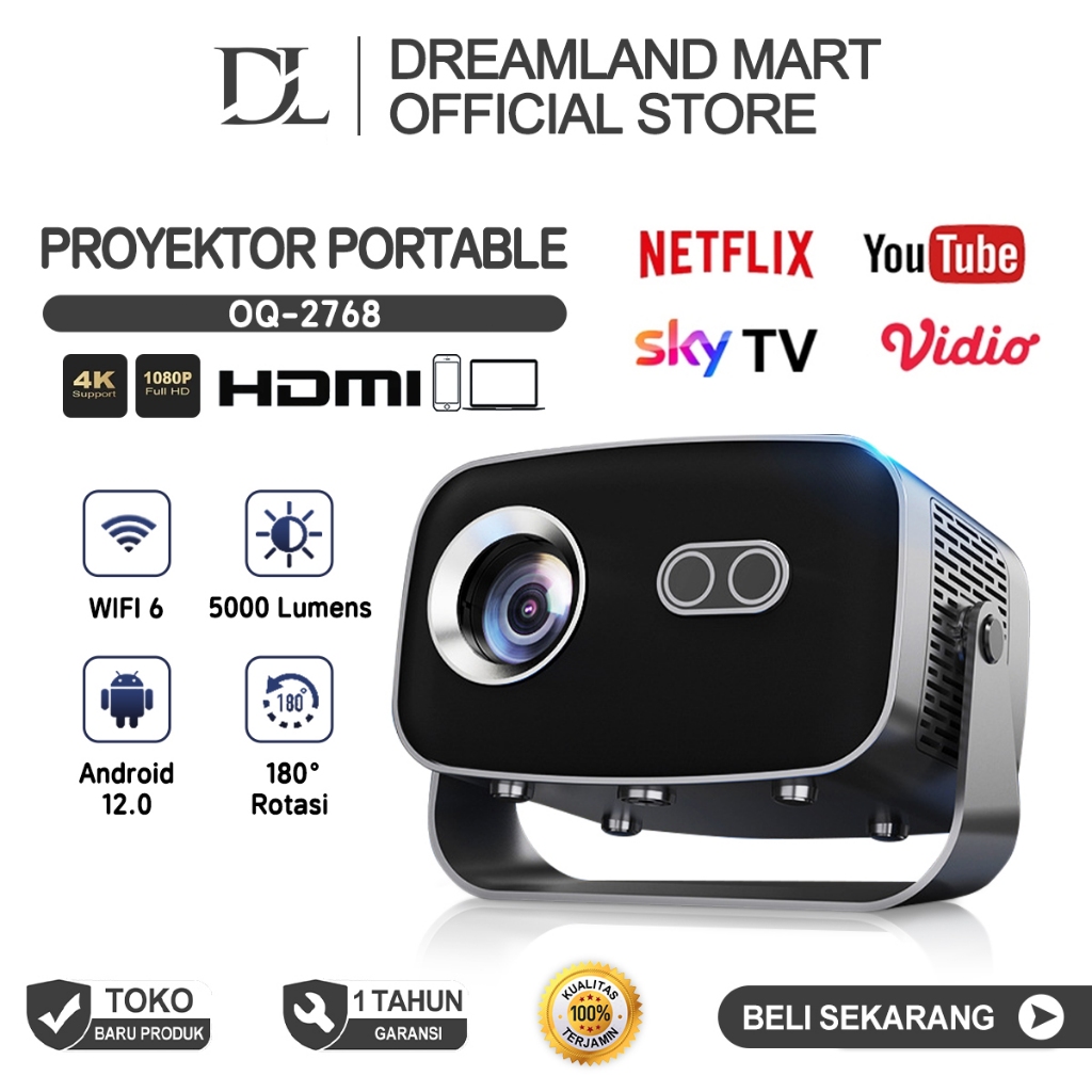 Jual DL Proyektor Mini Portable 1080p HD Smart Projector Android11.0 ...