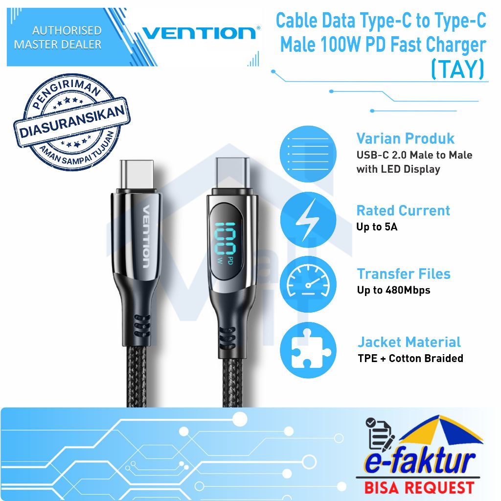 Jual MALLIT VENTION Kabel Charger LED USB Type C Fast Charging Android Apple TAY CTF TAU ...