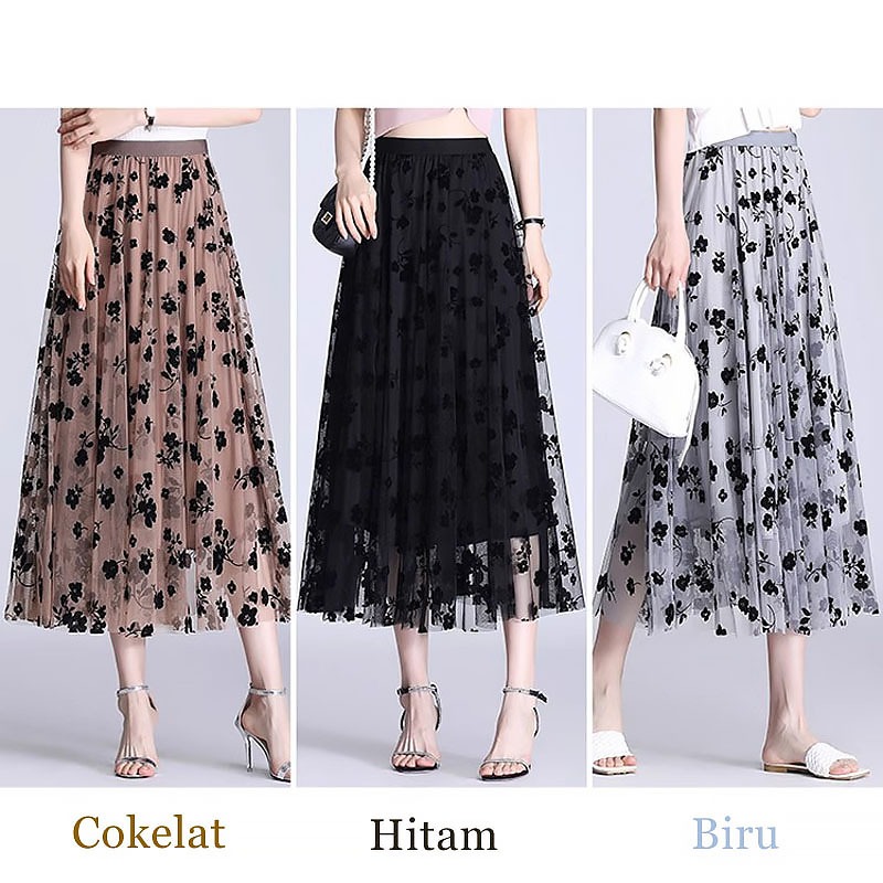 Jual keygirl Rok Tutu Motif Bunga wanita korea/Maxi Skirt Motif Bunga ...