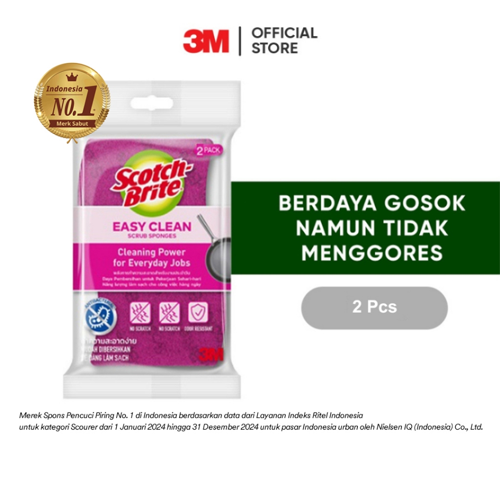 Jual 3M™ Scotch-Brite® Easy Clean Scrub Sponges, Sabut Spons, 1 pak/ 2 ...