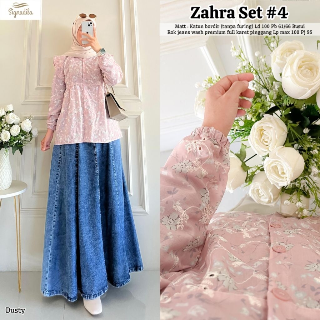 Jual Zahra Set #4 Katbol Bordir Rok Jeans (Signadila) | Shopee Indonesia
