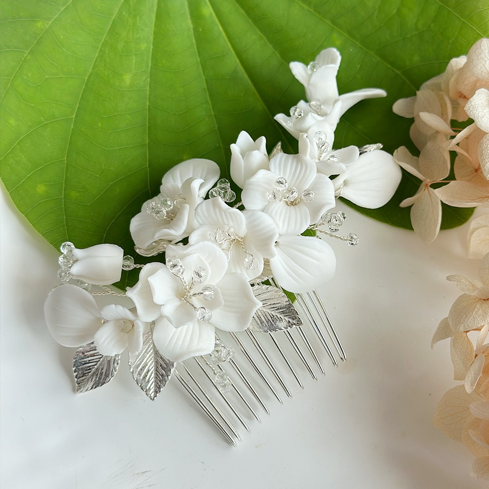 Jual Calanthe Premium Handmade White Flower Crystal Hair Comb Set ...