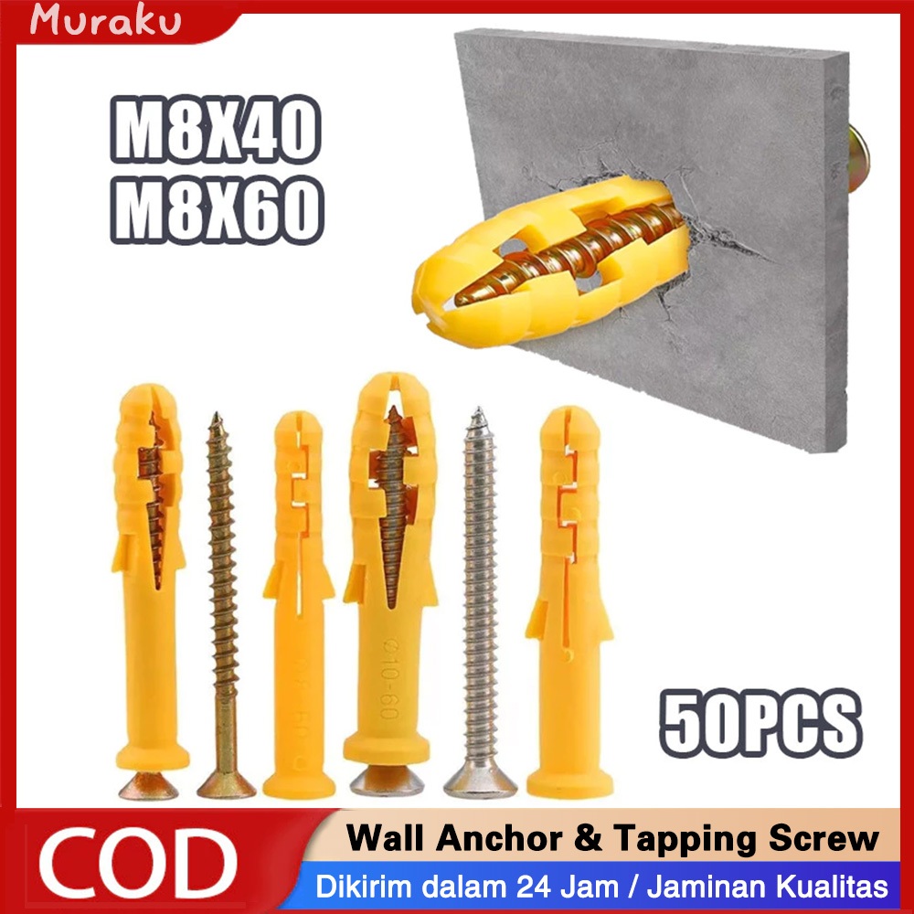Jual 50 Set Angkur Baut Tembok Sekrup Dinding Tembok Angkur Nylon ...