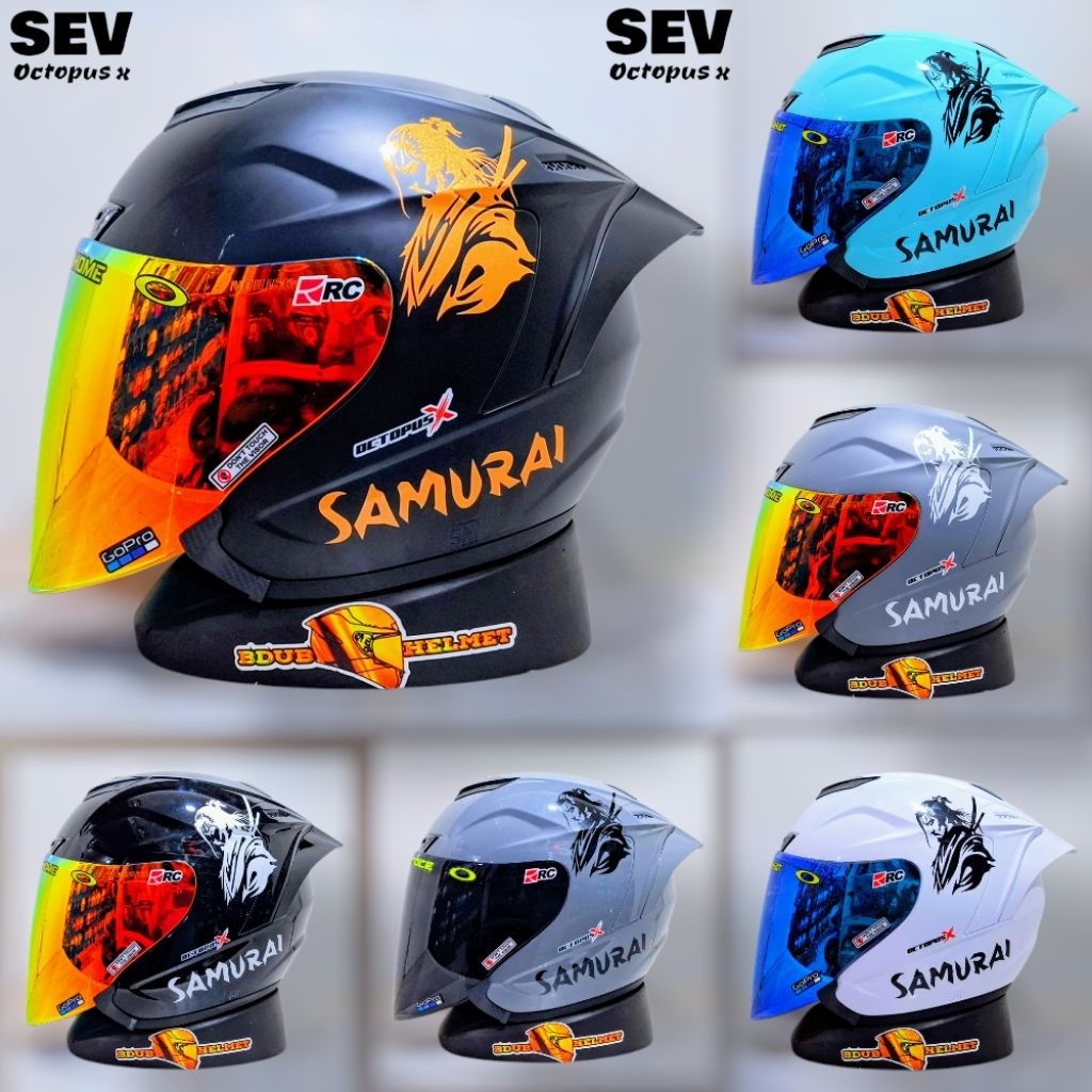 Jual Helm Sev X Octopus motif samurai paket ganteng spoiler 3D | Shopee ...