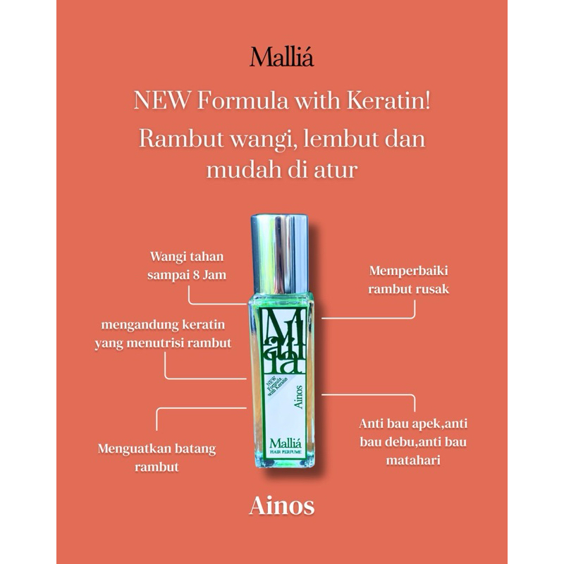 Jual NEW FORMULA Mallia Hair Perfume Ainos dengan Keratin/Minyak Wangi ...