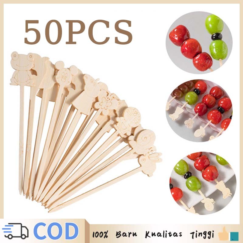 Jual 50pcs/1set Tusuk Buah Sekali Pakai Bambu Karakter Multifungsi ...