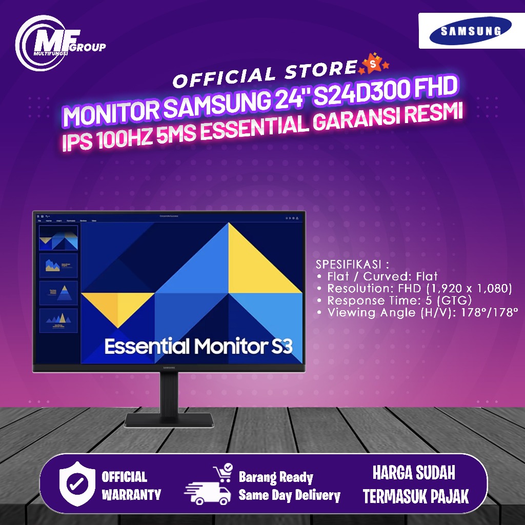 Jual Monitor Samsung 24" S24D300 FHD IPS 100Hz 5ms Essential Garansi ...