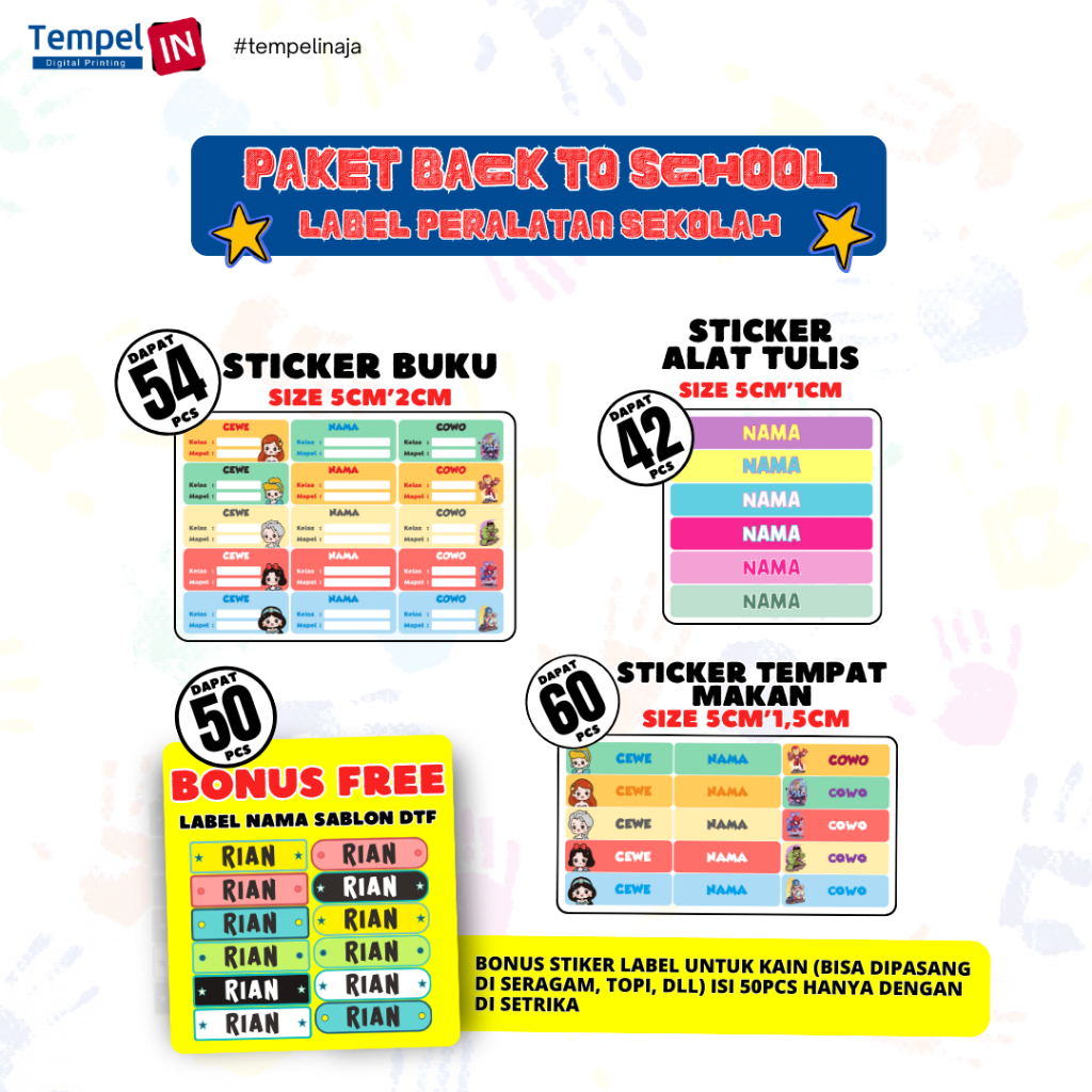 Jual Stiker Label Nama Anak PAKET LENGKAP BACK TO SCHOOL Label Nama DTF ...