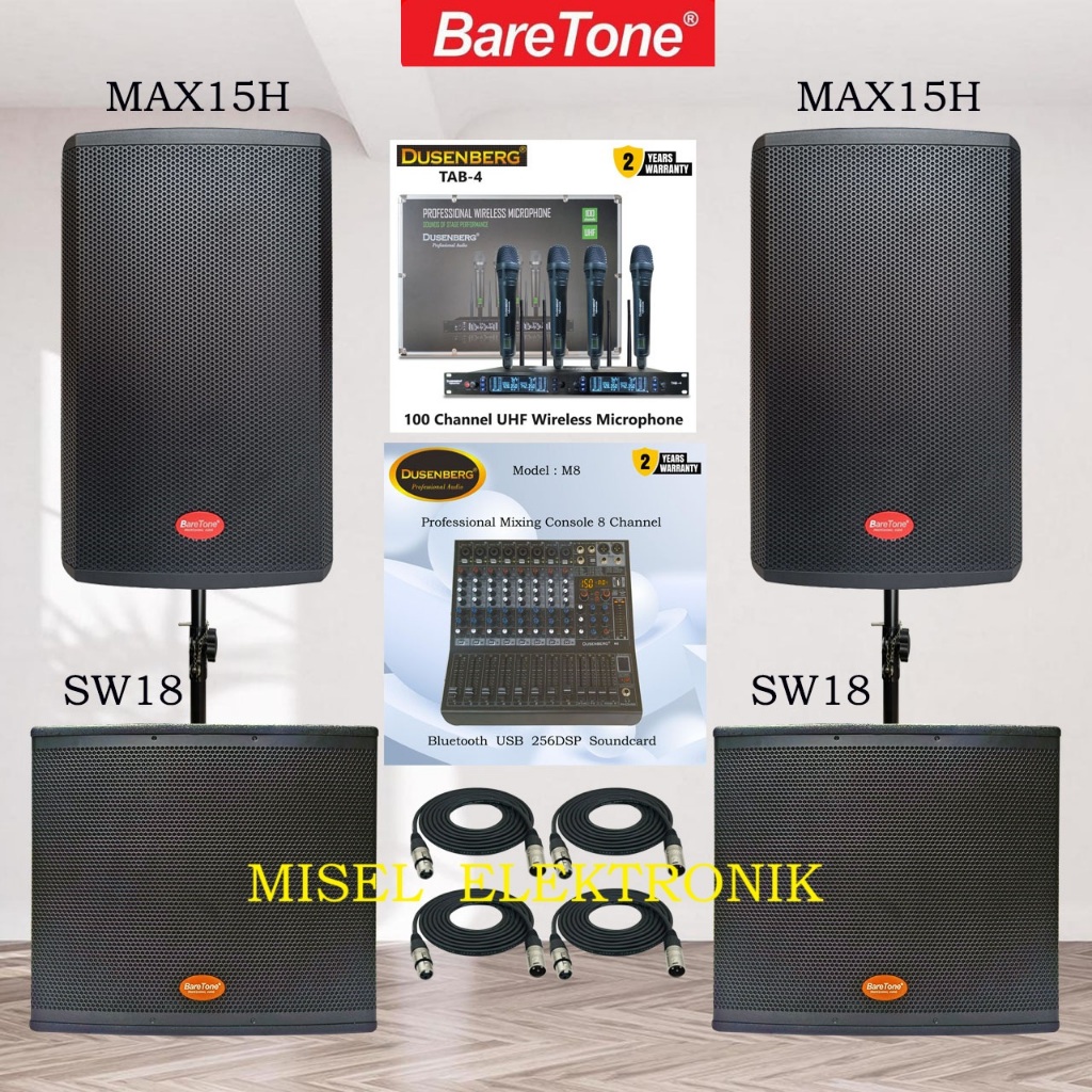 Jual Paket Sound System Outdoor Speaker Aktif 15 Inch BareTone MAX15H Subwoofer Mixer 8 Channel ...