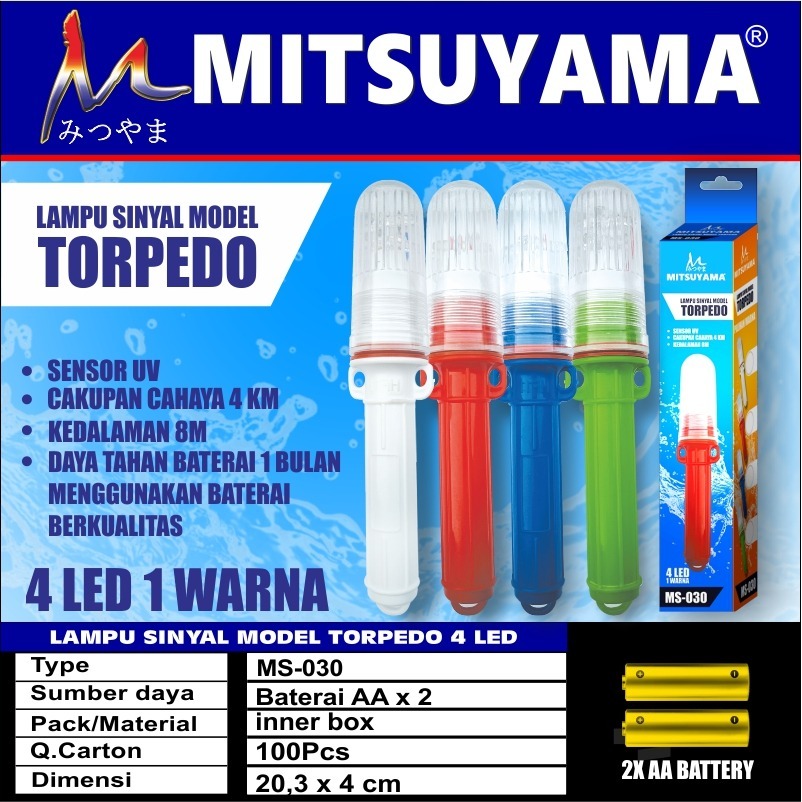 Jual Lampu Torpedo 4 LED 1 Warna MS 030 Biru/Hijau/Merah/Putih Mitsuyama (Tidak Termasuk Baterai ...