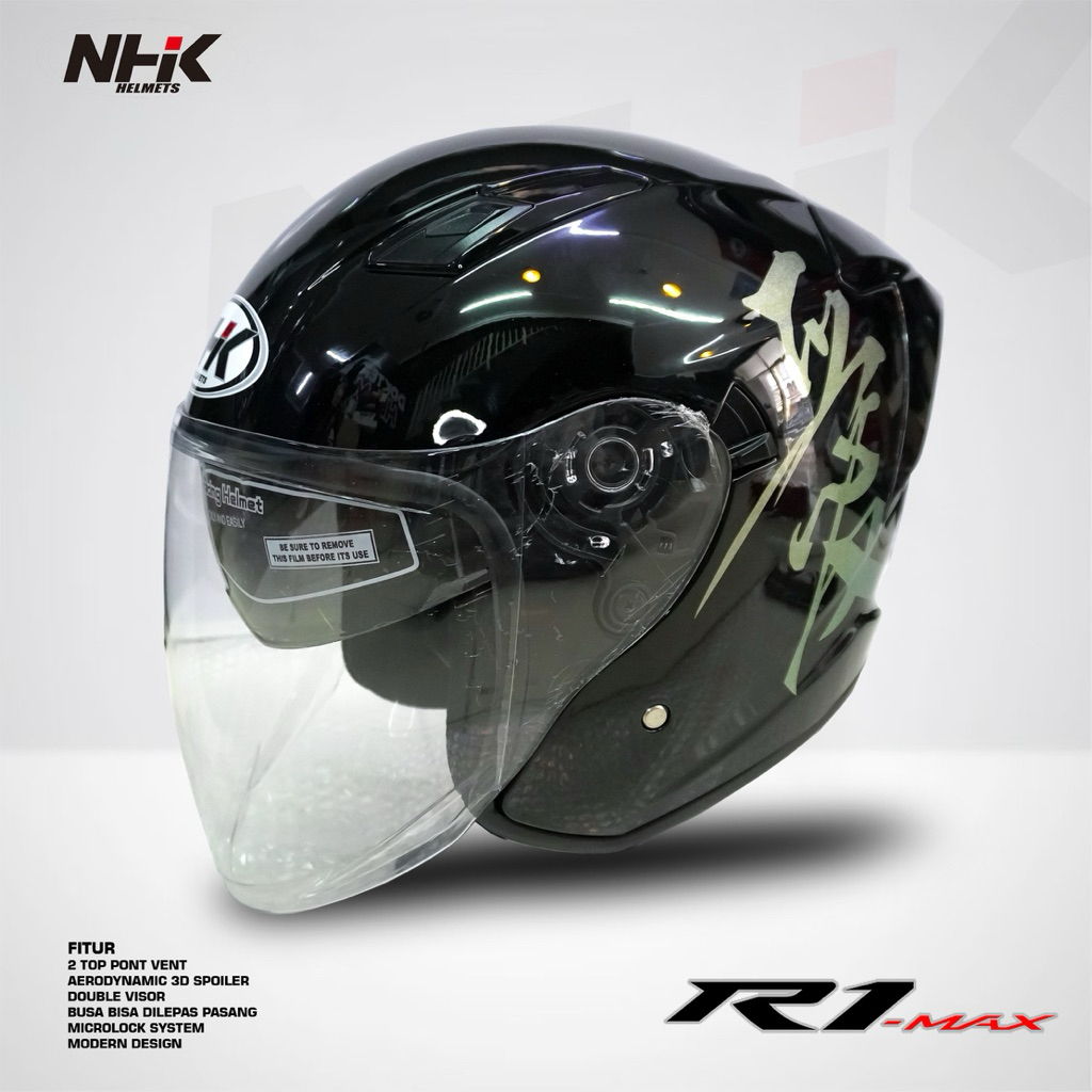 Jual NHK HELM R1 MAX KANJI #1 | BLACK SILVER DOFF | DOUBLE VISOR ...