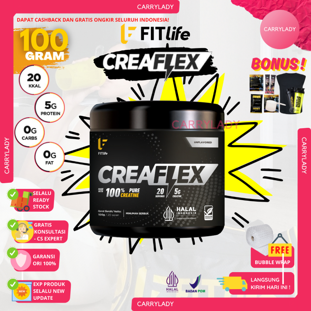 Jual Fitlife CreaFLEX 100 Gram Creatine Monohydrate Crea Flex Suplement ...